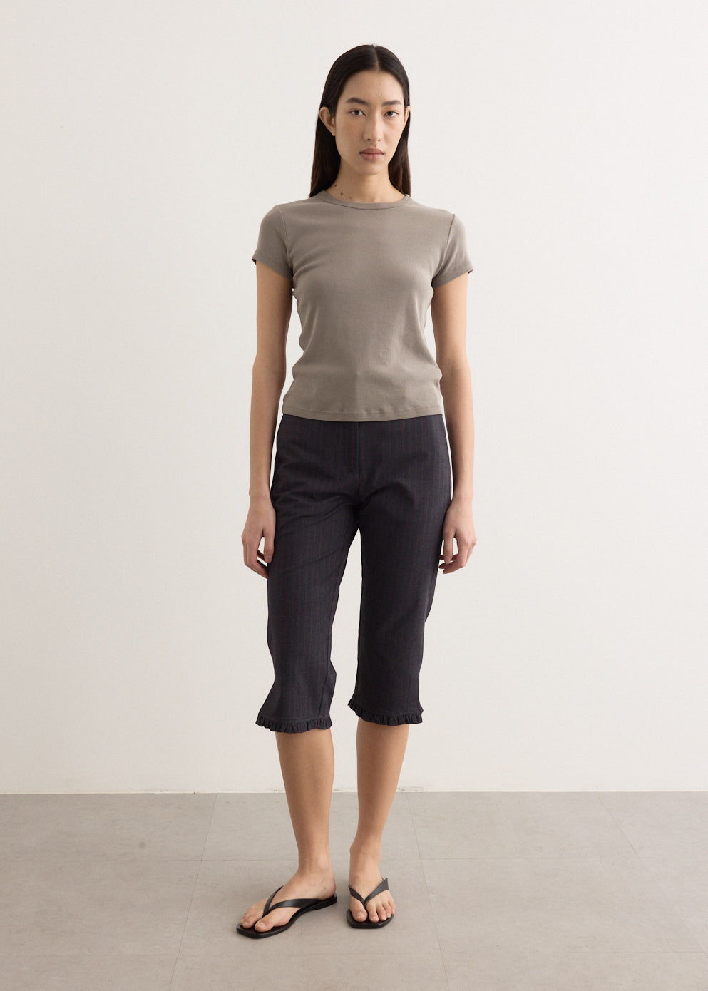 Stretch Stripe Tailoring Capri Pants