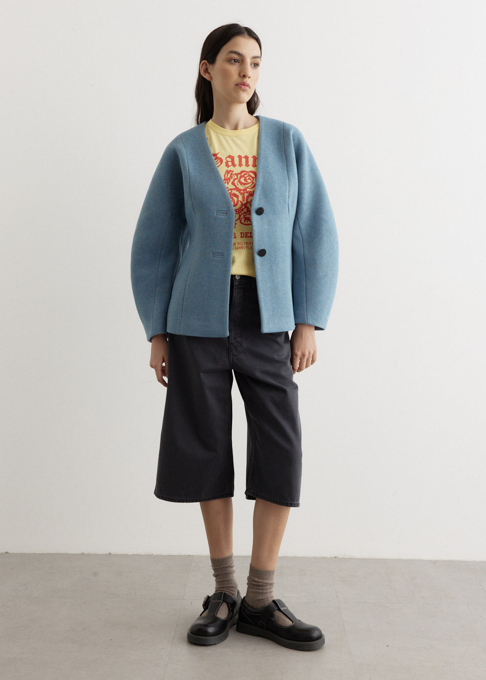 Twill Wool Suiting Curve Sleeve Blazer