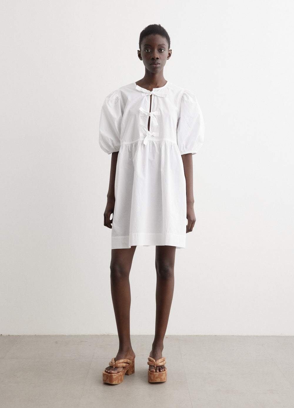 Cotton Poplin Tie String Mini Dress