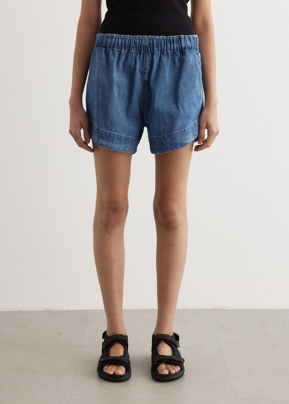 Denim Pull On Mini Shorts