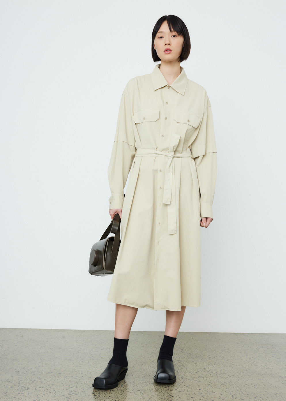 Two Pocket Shirt Dress Overcast