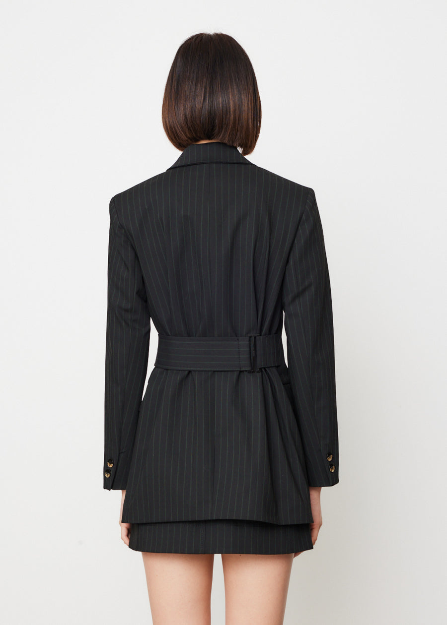 Stretch Stripe Belt Blazer
